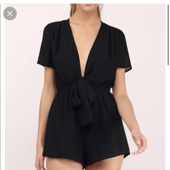 Tobi | Pants & Jumpsuits | Tobi Plunge Neck Romper In Black | Poshmark